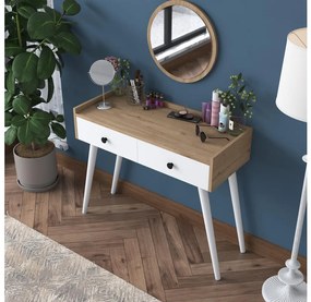 Asir Toaletní stolek RANI 98,6x83,8 cm + nástěnné zrcadlo pr. 40 cm hnědá/bílá AS1750