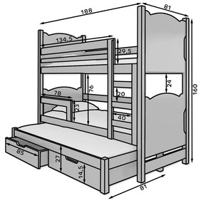 ADRK Rozkládací patrová postel LETICIA, CH-Let-W+G-D034, 180x75 cm se zábradlím a matrací, bílá/zelená