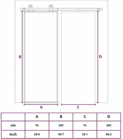 vidaXL Marketos Posuvné dveře 3dílné ESG sklo a hliník 76 x 205 cm černé