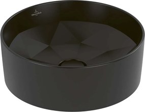 Villeroy & Boch Octagon - Umyvadlo na desku, průměr 42 cm, bez přepadu, bez otvoru pro baterii, CeramicPlus, Pure Black 5A5640R7