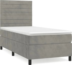 Box spring postel s matrací světle šedá 90x190 cm samet 3143055