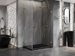 Mexen Lunar-B L pravý výklopný sprchový kout 85 x 80 cm, čiré sklo, zlatá lesklá, 832L-085-080-50-00-P