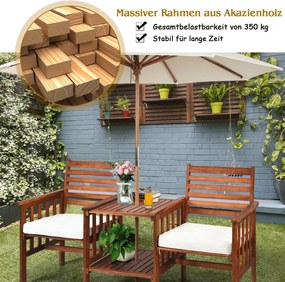 Costway Double Seat Acacia Wood 3dílná sada stolu a židlí, přírodní
