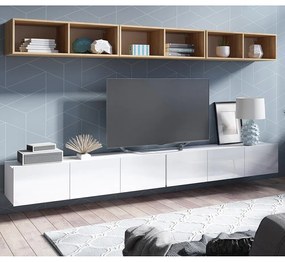 Obývací stěna CALABRINI b | 300 cm | 5 dílů V | bílá lesk