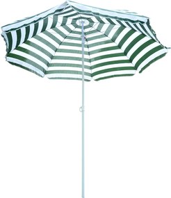 Slunečník Outsunny Ø180 cm s naklápěcí střechou a kovovým sloupem pro ochranu před sluncem na zahradě a terase, zelené a bílé pruhy | Aosom