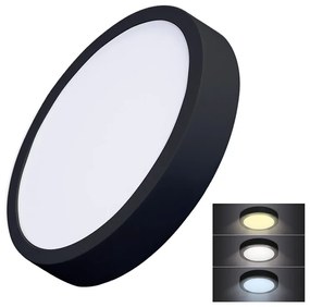 SOLIGHT LED mini panel CCT, přisazený, 24W, 1800lm, 3000K, 4000K, 6000K, kulatý černý