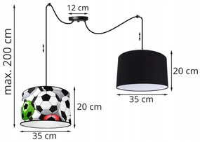 Dětské závěsné svítidlo Soccer Spider, 2x textilní stínítko se vzorem (mix 6 barev), (výběr ze 2 barev konstrukce)