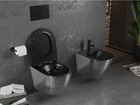 Mexen Lena, závěsná toaletní mísa 480x360x355 mm s pomalu padajícím sedátkem, černá matná - stříbrný vzor, 30224072
