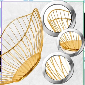 Camerazar Dekorativní kovový kuchyňský organizér ze zlatého ovocného koše