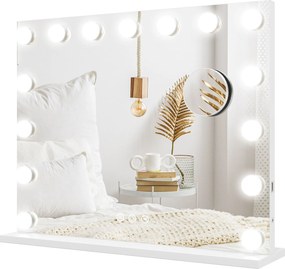 HOMCOM LED kosmetické zrcadlo, 3 režimy světla, stmívatelné, dotykové ovládání, USB, 58x48cm, bílá