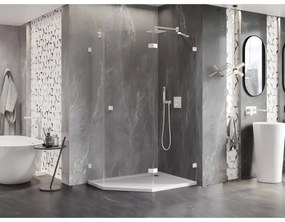 Mexen Lunar, pětiúhelníkový sprchový kout s pravým sklonem 100 x 80 cm, 8mm čiré sklo, bílý profil, 831-100P-080L-20-00-P