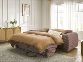 Růžová manšestrová pohovka na každodenní spaní/rozkládací 220 cm Hugo – Bobochic Paris