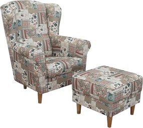 ušák, křeslo, s taburetem, látka patchwork Viorica 1, ASTRID