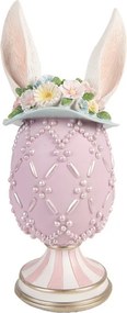 Fialkové vajíčko na podstavci s oušky a květy - Ø 13*30 cm
