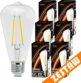SADA 6x LED žárovka E27 ST64 6W 660lm Filament 3000K - teplá bílá