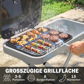 Outsunny Přenosný plynový gril 1 hořák 2,5 kW grilovací vozík se skládacím vozíkem Grilovací rošt Boční stolek Víko Teploměr