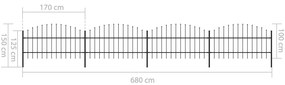 vidaXL Marketos Zahradní plot s kopím nahoře ocelový 714,5 x 100 cm černý