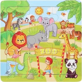 GRAFIX Dřevěné puzzle Zoo / 9 dílků / 12,5x12,5 cm