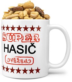 Hrnek Super hasič (Náplň hrníčku: Směs slaných oříšků)