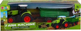 LEAN Toys Zemědělský traktor s vyklápěcím přívěsem, dálkově ovládaný RC, zelený, měřítko 1:24