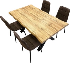 Vikio Jídelní set pro 4 osoby 140x90 cm dub-hnědá samet VJS214-4H-S