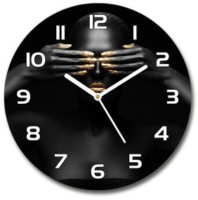 Wallmuralia Skleněné hodiny kulaté Žena v černém fi 30 cm