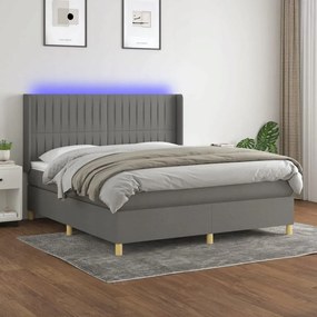 Box Spring Postel S Matrací A Led Textil Tmavě Šedá Svislé pruhy 160 x 20