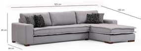 Designová rohová sedačka Wilano 323 cm světle šedá - pravá