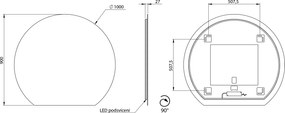 Sapho Sapho, DARA CUT LED podsvícené zrcadlo 20W, ø 100x90cm, topná folie, 34900CI
