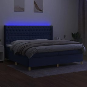 Box spring postel s matrací a LED modrá 200x200 cm textil 3139147