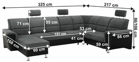 Kondela Sedací souprava, ekokůže černá / látka tmavě šedá, pravá, SANTIAGO U