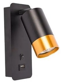 Illumaxx | Nástěnné bodové svítidlo s USB nabíječkou 1xGU10/35W/230V černá/zlatá | OS0017