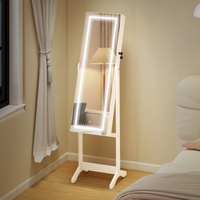 HOMCOM šperkovnice se zrcadlovou skříňkou s LED, stojací zrcadlo se 4 policemi, 46 x 36,5 x 151,5 cm