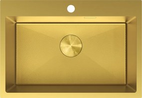 Mexen Solix, 1-komorový nerezový dřez 650 x 450 mm, broušená zlatá, vzor voština, 6403651000-55HC