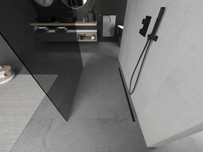 Mexen Kioto, průchozí sprchová zástěna 100 x 200 cm, 8mm šedé sklo, 2x černá stabilizační rozpěra, 800-100-002-70-40