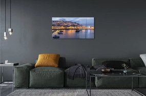 Obraz na skle Město noční moře loď 120x60 cm