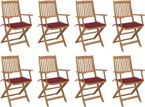 vidaXL Skládací zahradní židle s poduškami 8 ks masivní akácie [3075090] Barva: vínová červená