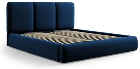Tmavě modrá sametová čalouněná dvoulůžková postel s úložným prostorem s roštem 140x200 cm Brody – Mazzini Beds