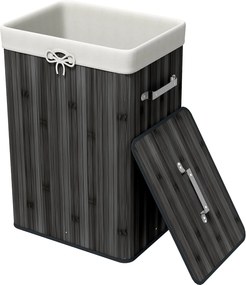 Skládací bambusový koš na prádlo HOMCOM s víkem, držadly a odnímatelným pytlem pro koupelnu 40x30x60 cm Tmavě šedý | Aosom