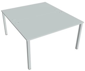 Dvojstůl pracovní rovný 140×160 cm - Hobis Uni USD 1400 Dekor stolové desky: šedá, Barva nohou: Stříbrná