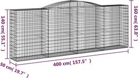 Klenutý gabionový koš 400 x 50 x 140/160 cm pozinkované železo 153537