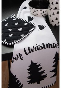 Černo-bílá bavlněná podložka pod hrnec se stromky Black &amp; White X-Mas – 20x20 cm