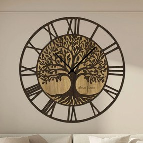 dřevo života Nástěnné hodiny STROM Zvolte barvu dekoru: Wenge-Dub zlatý, Zvolte velikost hodin (cm): 35x35, Barva ručiček: Černé