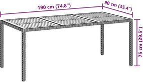 Zahradní stůl 190 x 90 x 75 cm polyratan a akáciové dřevo šedý 316723