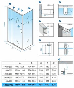 BPS-koupelny Obdélníkový sprchový kout HYD-OK07C 120x90 černá/transparent - bez vaničky
