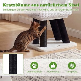 Costway Ratanové škrabadlo 110 cm kočičí věž v ovčím provedení s jeskyní