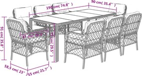 9dílný zahradní jídelní set s poduškami černý polyratan 3212023