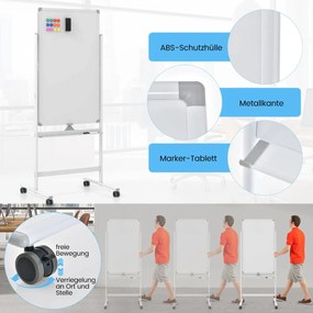 Costway Oboustranná magnetická tabule s kolečky, stojanem a – 60 × 100 cm