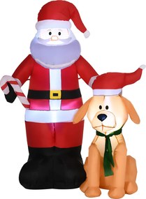 Outsunny Vánoční dekorace, Santa Claus se psem, nafukovací, velký, včetně ventilátoru, 117 x 80 x 157 cm
