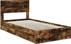 Postel s úložným prostorem se zásuvkou Kouřový dub 100 x 200 cm 3410830